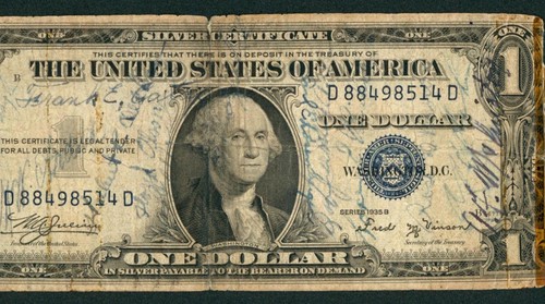 $1 1935 Silver Certificate Note ((SHORT SNORTER)) PAPER CURRENCY ((TAPE ...