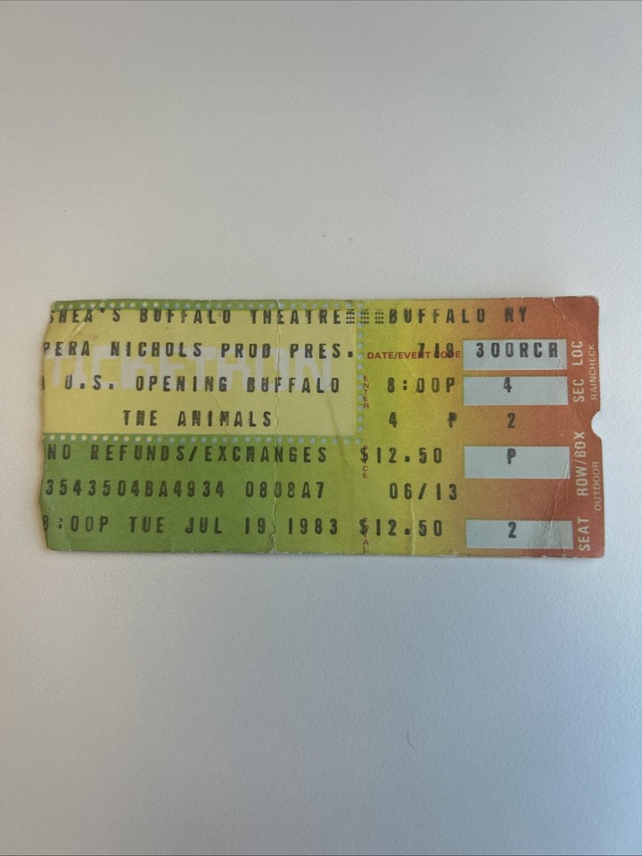 Vintage The Animals Ticket Stub July 19th 1983 Buffalo New York US ...