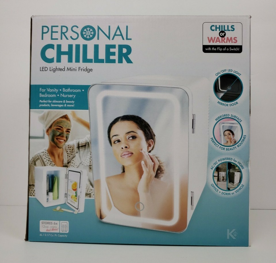 Personal Chiller LED Lighted Mini Fridge/Mirror Door For Beauty ...