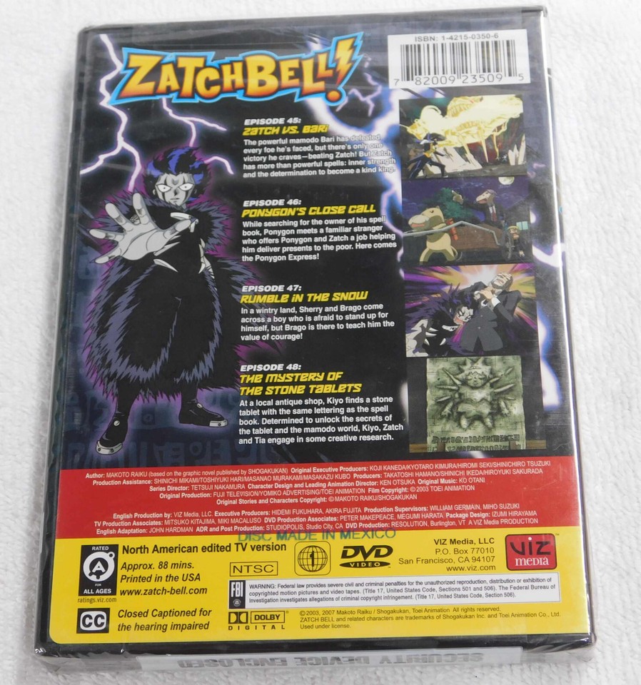 Zatch Bell! Rumble in the Snow Volume 12 DVD NEW SEALED Anime Bell ...