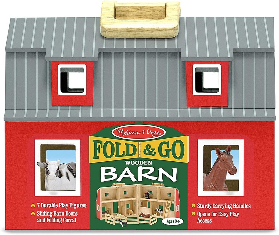 Melissa & Doug Portable & Foldable Red Barn Toy With Farm Animals Coral ...