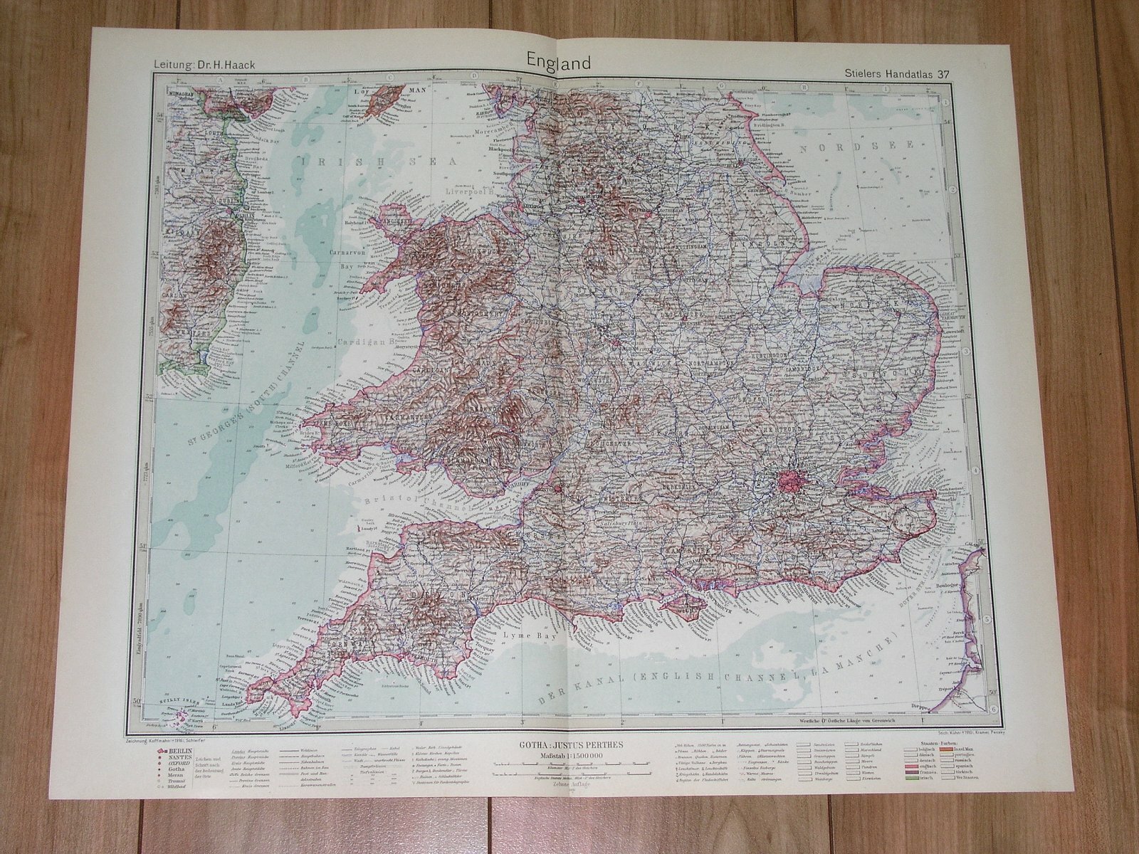 1931 VINTAGE MAP OF ENGLAND CORNWALL MIDLANDS LONDON / WALES / GREAT ...