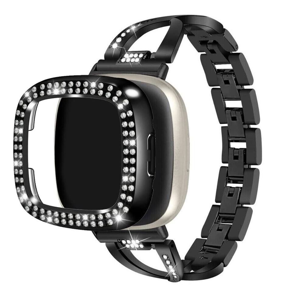 For Fitbit Versa 2 3 4 Sense Bling Diamond Stainless Steel Watch Band ...