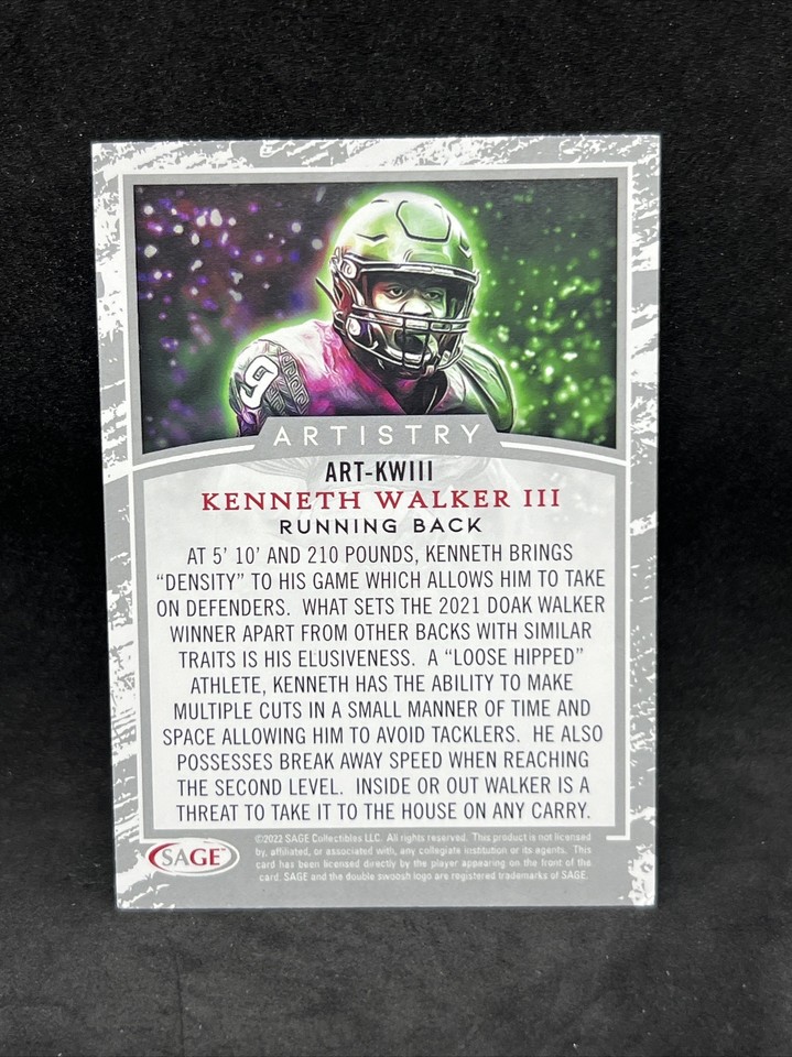 Kenneth Walker III 2022 Sage Artistry ROOKIE ART-KWIII MSU Spartan | eBay