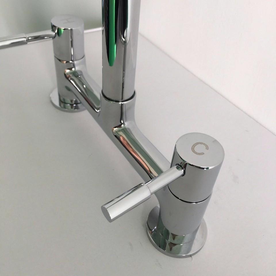 Modern Dual Lever Chrome Kitchen Sink Mixer Taps 2 Hole Deck Mounted ...