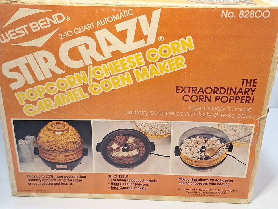 Vintage West Bend Stir Crazy 2-10Qt. Popcorn Corn Popper w/ Amber Dome ...