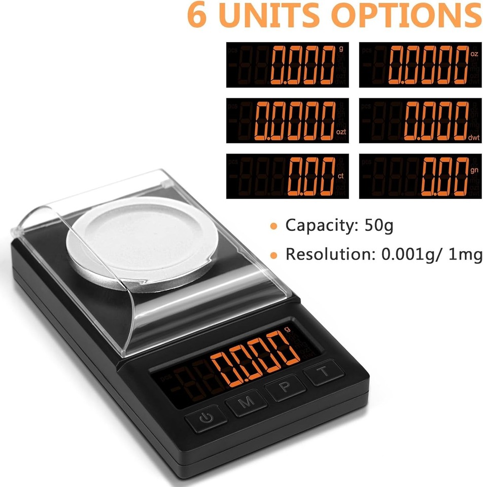 Milligram Scale 50g/0.001g, Portable Jewelry Scale .001 Gram Accuracy ...