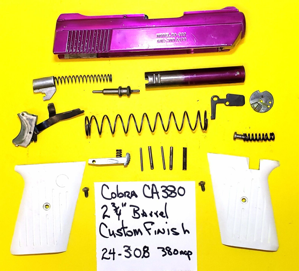 COBRA CA 380 CHERRY PINK SLIDE FACTORY WHITE GRIPS GUN PARTS ITEM # 24 ...