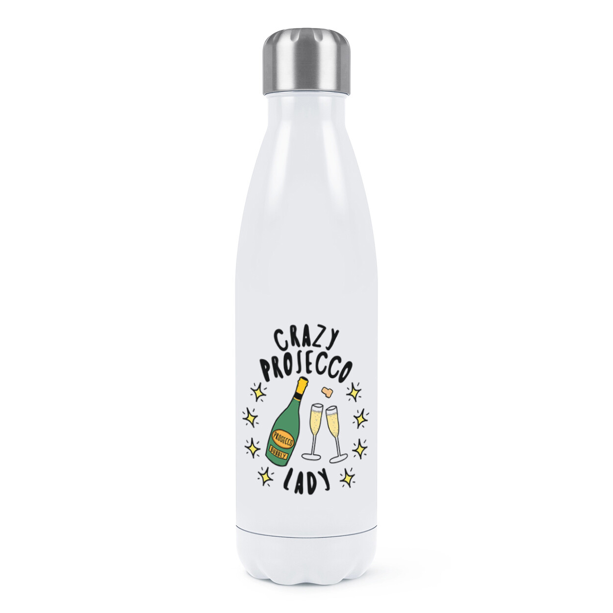 Crazy Prosecco Lady Stars Double Wall Water Bottle Funny Joke Mum ...