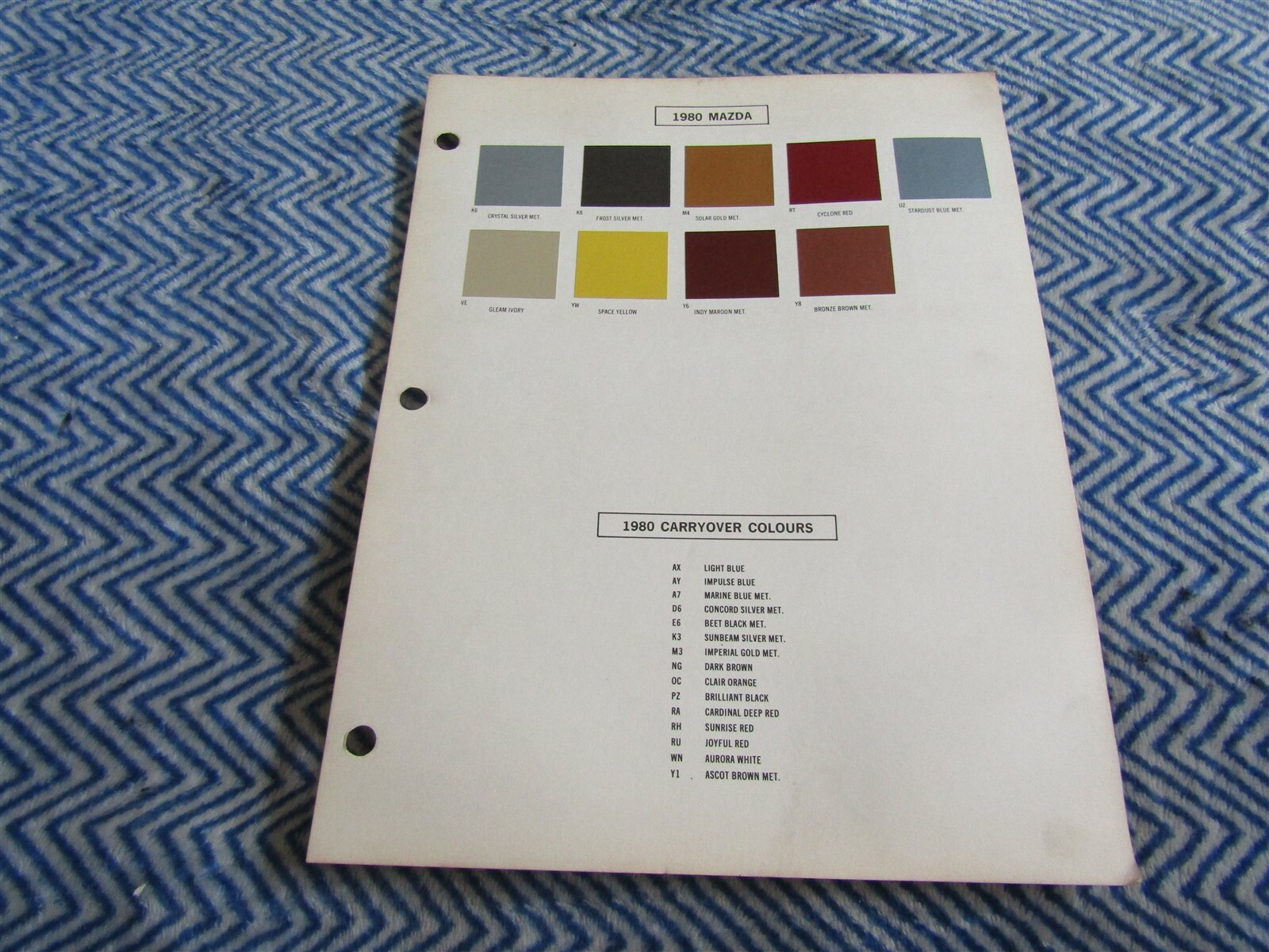 1980 MAZDA FULL MODEL LINE COLOR CHIPS CHART BROCHURE SHEET | eBay