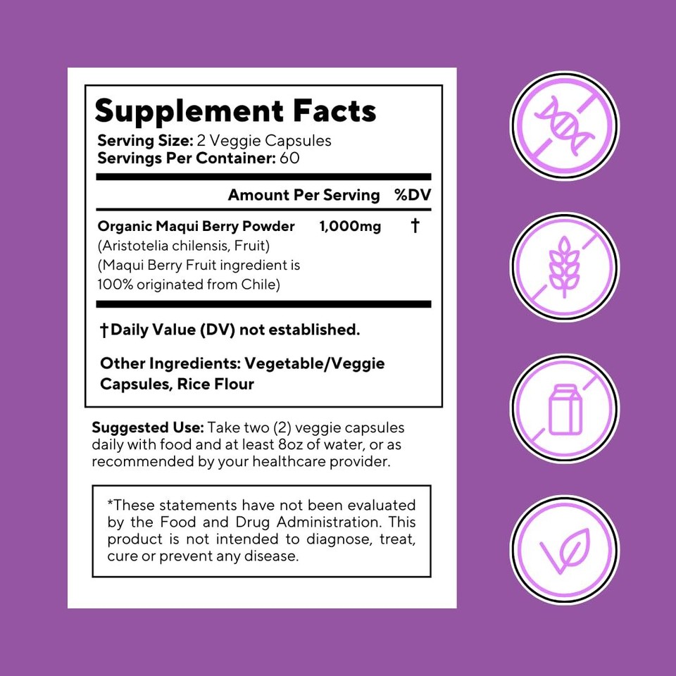 Maqui Berry 1000mg - Maqui Berry Powder Supplement - Vegan Friendly ...
