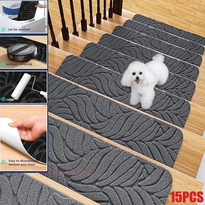 15Pcs Stair Pads Set Carpet Stair Treads Non Slip Adhesive Step Mats ...