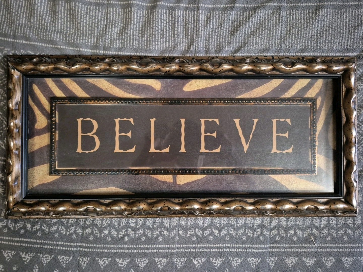 Home Interior Picture Believe Gold Tiger Stipe 10 1/2 X 22 1/2 | eBay