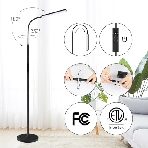 Dimunt LED Floor Lamp, Bright 15W Floor Lamps for Living Room with 1H ...