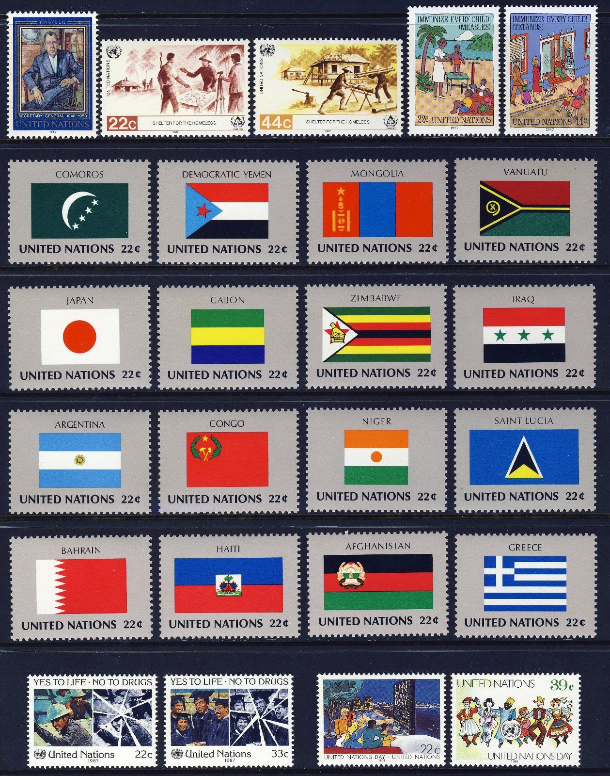 UN - New York . 1987 Year Set with Flags (494-518) . Mint Never Hinged ...