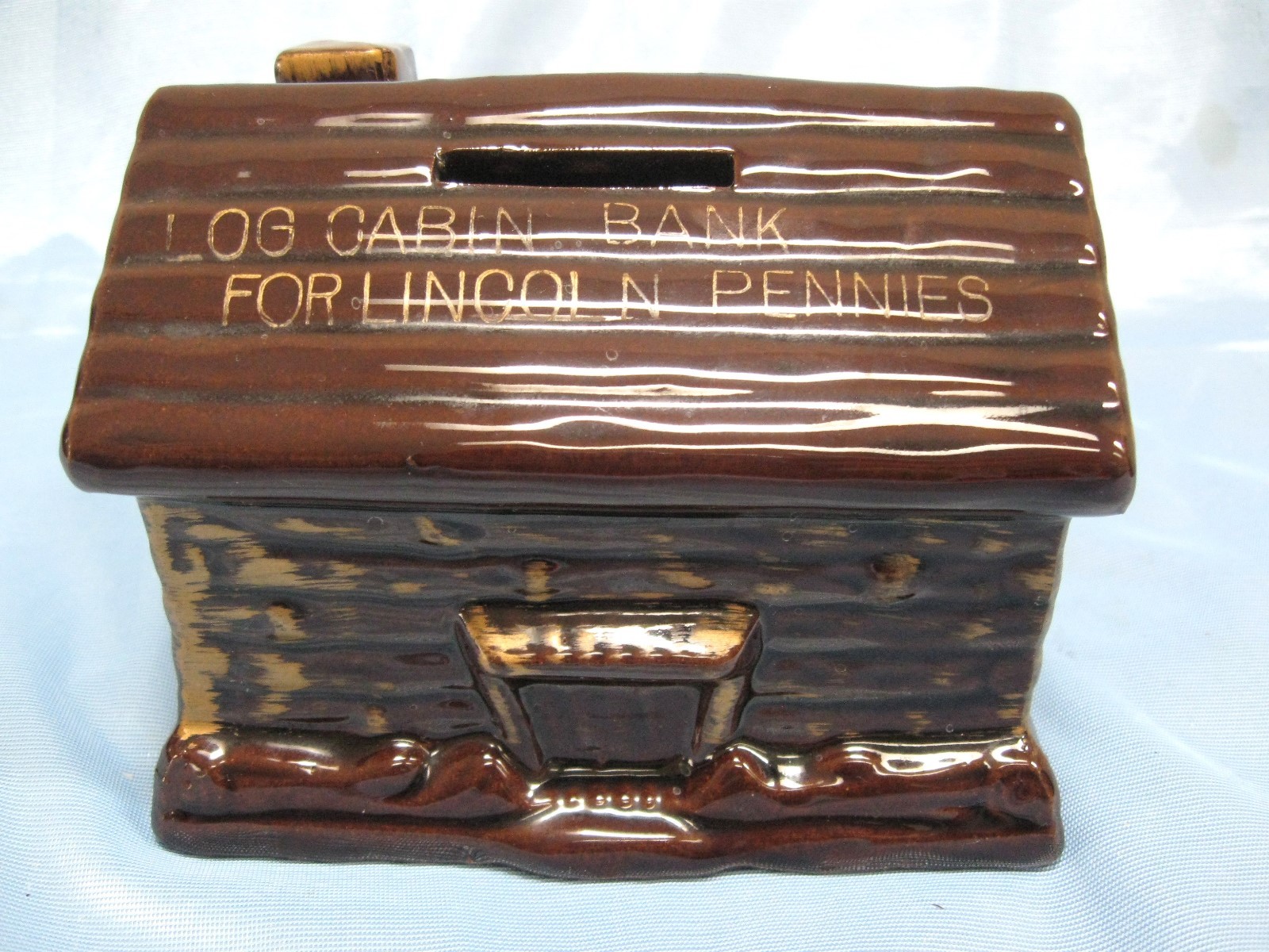VINTAGE CERAMIC LOG CABIN FOR PENNIES STILL BANK | eBay