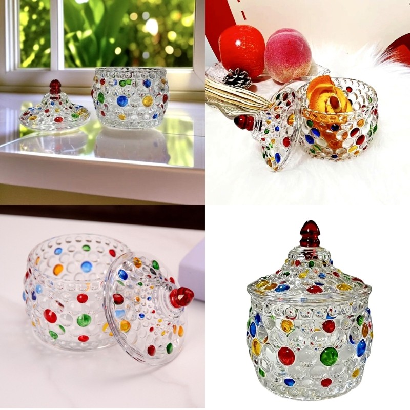 Colorful Glass Jar With Lid,Christmas Candy Dish,Candy Cookie Jars ...