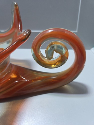Vintage Red/Orange Swirl Hand Blown Cornucopia Tulip Art Glass Candy ...