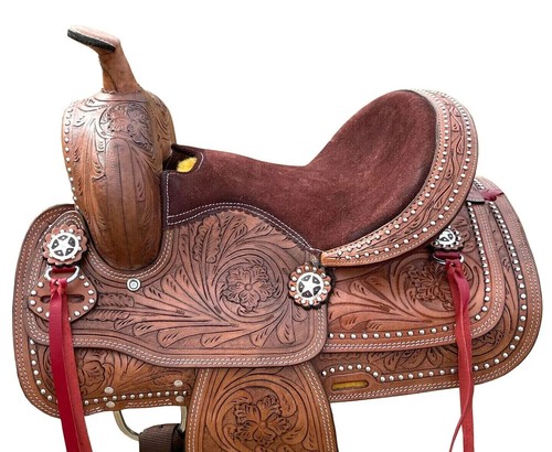 western barrel racing pleasure leather horse saddle full tack set size ...