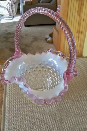 Fenton Basket Pink Purple Crest Opalescent Iridescent Hobnail Vintage ...