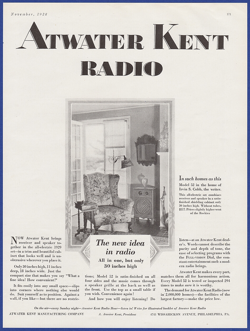 Vintage 1928 ATWATER KENT Tube Radio Model 52 for 1929 20's Print Ad | eBay