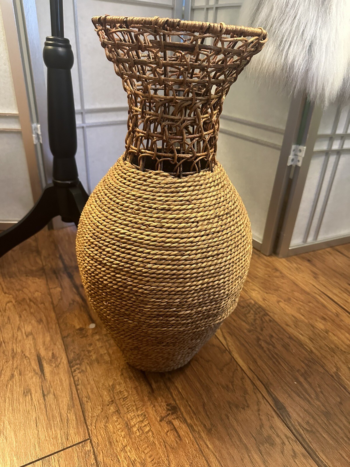 Antique American Rope & Reed Handwoven Basket - Vase Mid-Century Modern ...
