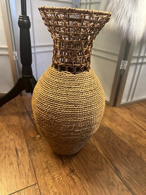 Antique American Rope & Reed Handwoven Basket - Vase Mid-Century Modern ...