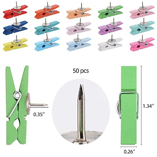 50Pcs Wooden Clips Push Pins Tacks Cork Board Artwork Crafts Arts ...