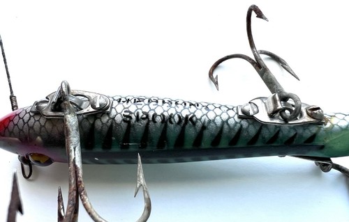 Vintage Heddon Dowagiac Spook Fishing Lure Amber Glass Eyes Green Shore ...