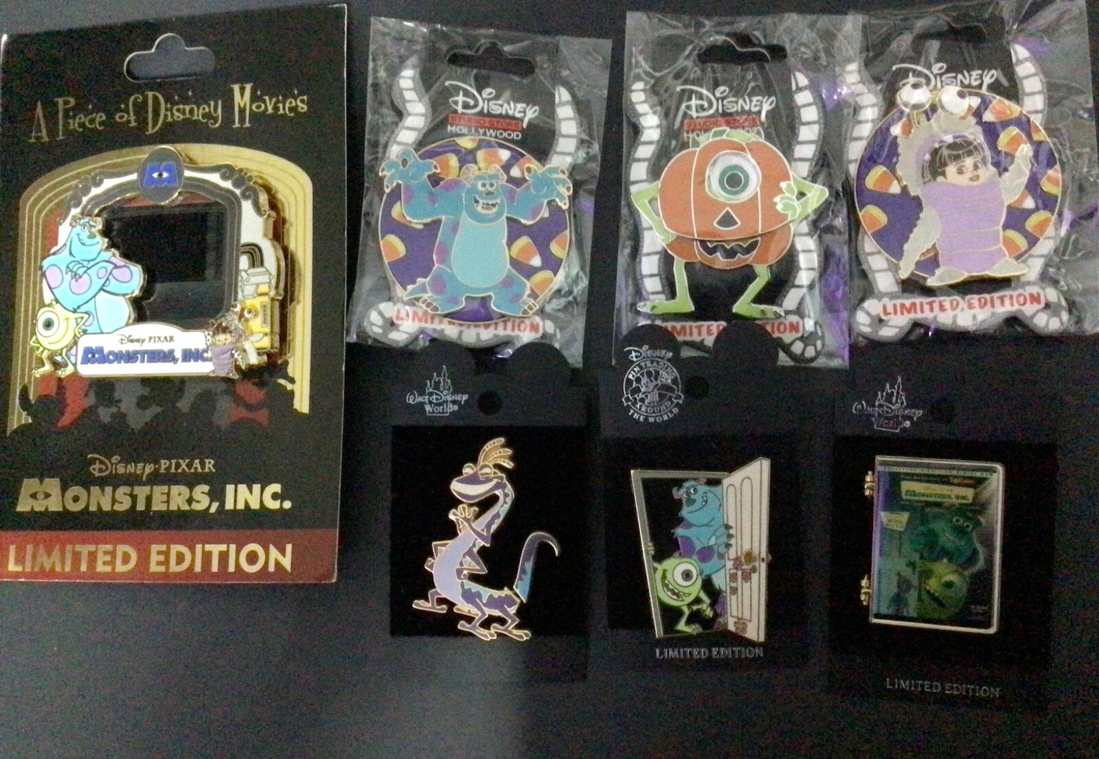 Disney 7 pins monsters, Inc. Mikey, sully Randall boo in costume piece ...