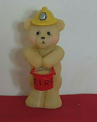 HOLLY GROVE FIGURINE TEDDY BEAR FIREMAN HOLDING BUCKET MARKED FIRE ...