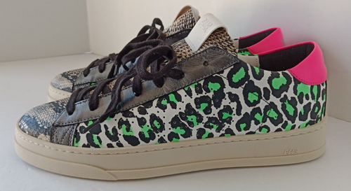 P448 Jack Neon Green Pink Leopard Python Leather Low Top Sneakers 39 ...