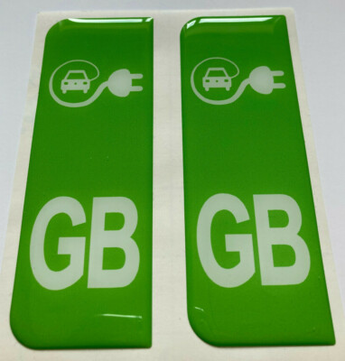 GB Green Zero Emissions Electric Car Plug Number Plate Stickers - DOMED ...