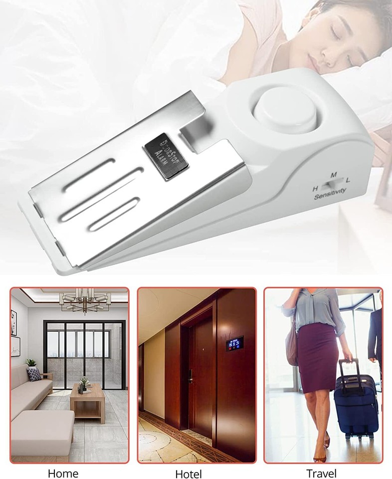 2 Pack Security Door Stop Alarm 120DB Hotel Home Portable Security ...