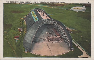 Blimp Goodyear-Zeppelin Airship Factory Dock Akron Ohio OH c1920s PC ...