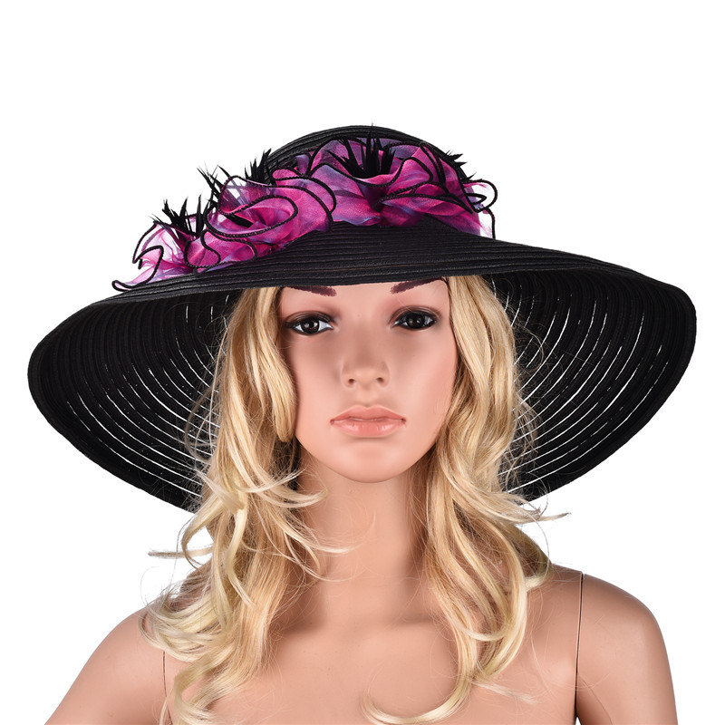 Womens Crin Paper Straw Floral Wide Brim Derby Church Wedding Sun Hat ...