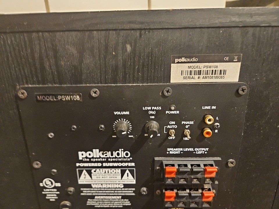 Polk Audio PSW108 100 Watts Powered Subwoofer TESTED WORKS NO SPEAKER ...
