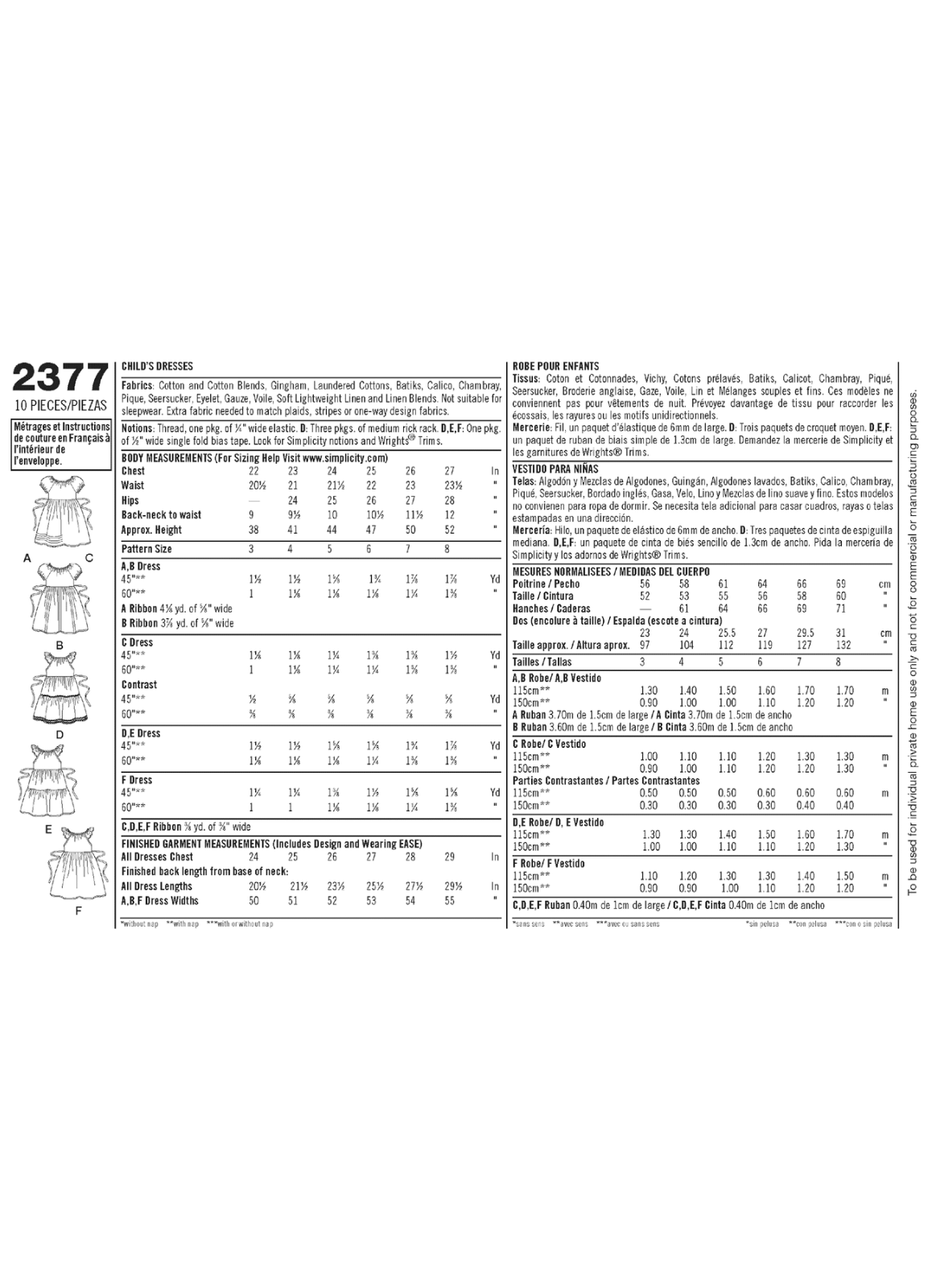 S2377 Simplicity 2377 Sewing Pattern Girls' Toddlers' Dresses EASY Size ...