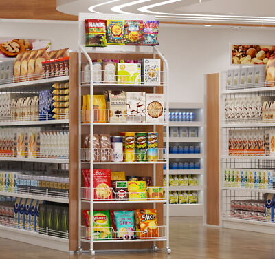 5-layer Retail Display Rack Wire Mesh Retail Display Rack Movable White ...