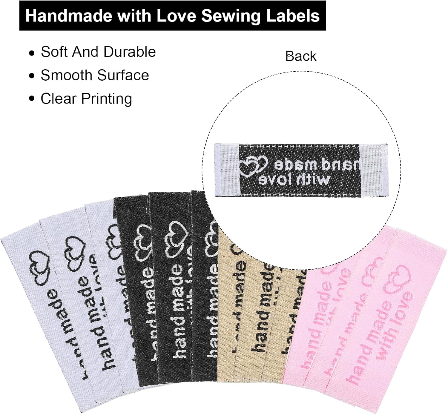 40Pcs Sewing Labels, Handmade with Love Labels Personalized Satin ...