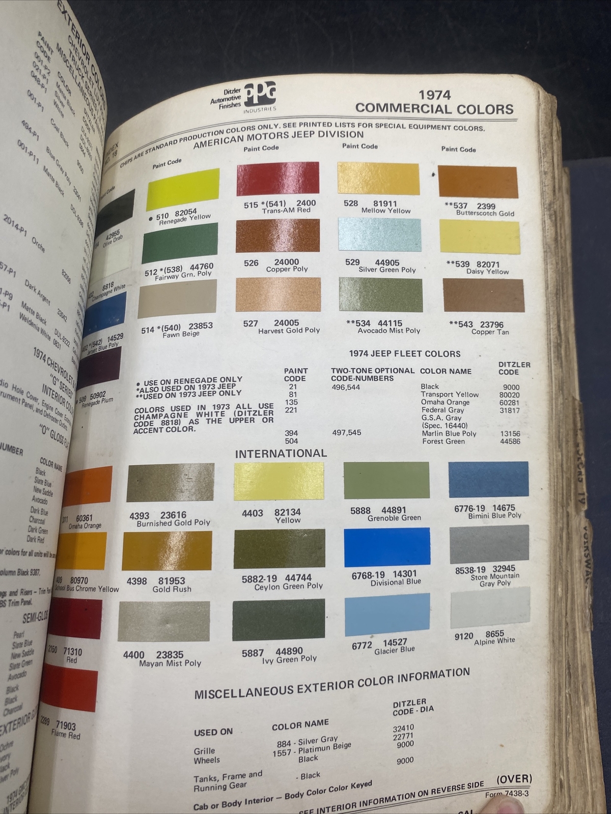1974 American Motors Jeep Commercial Colors Paint Chip Sheet Only ...