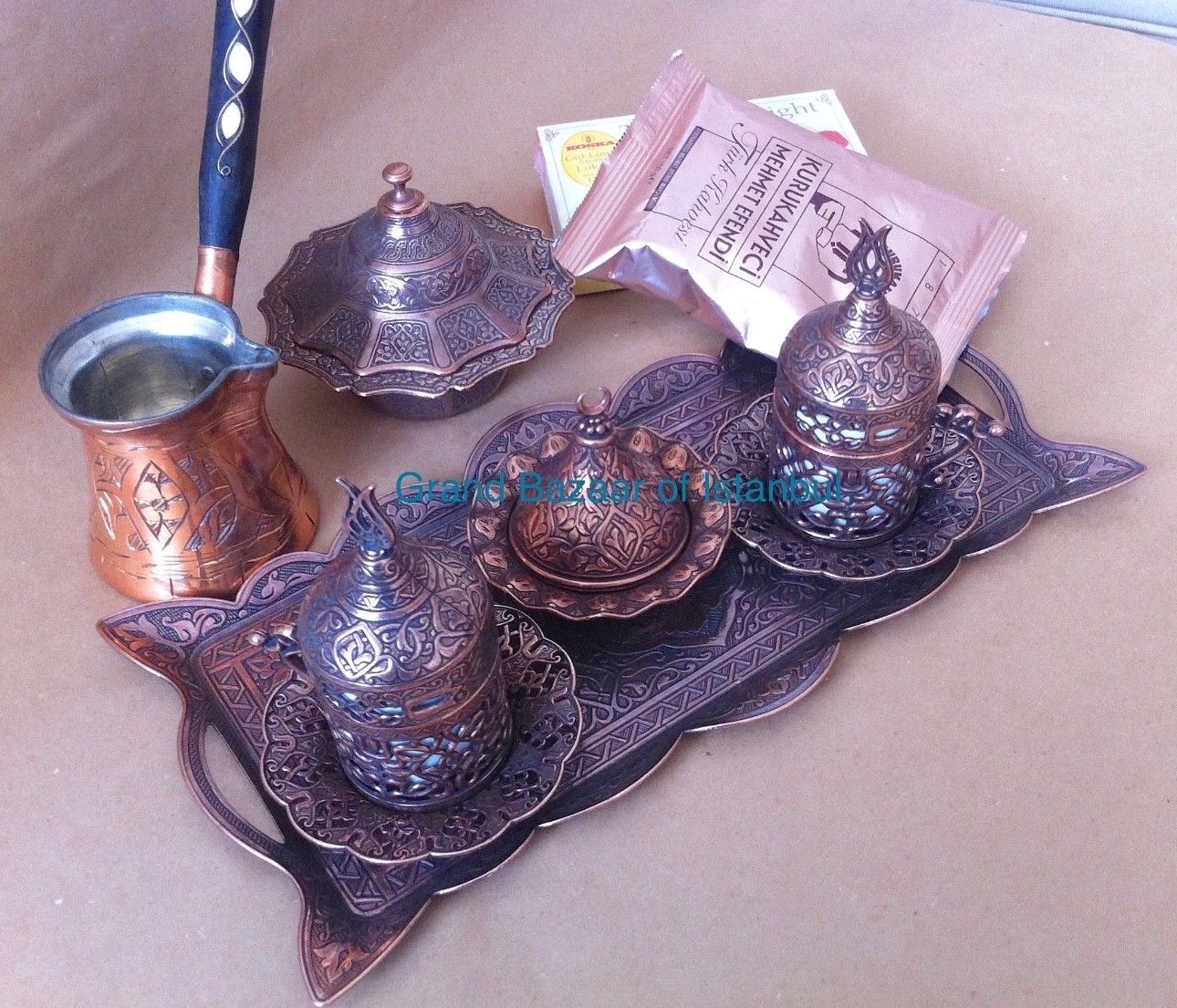 Turkish Greek Arabic Coffee Serving Set Pot Cup Cezve Gawa Tray Delight ...
