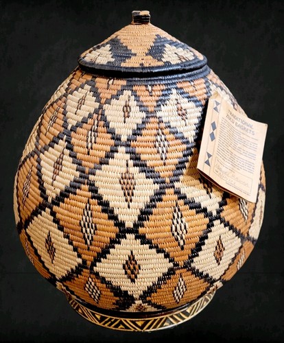 VTG HUGE ZULU BEER BASKET, UKHAMBA, DIAMOND DESIGN - HANDWOVEN SOUTH ...