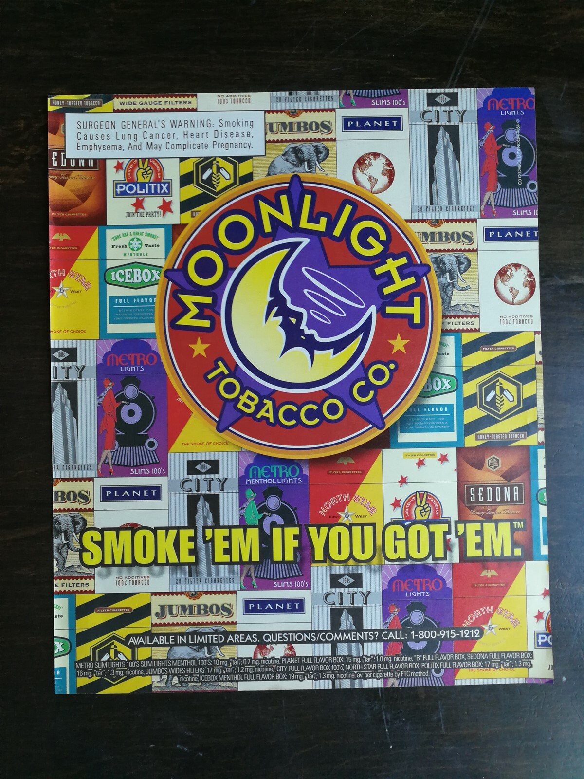 Vintage 1996 Moonlight Tobacco Co. Full Page Art Deco Color Original Ad ...