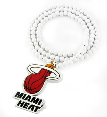 WOODEN MIAMI HEAT PENDANT PIECE & 36" CHAIN BEAD NECKLACE GOOD WOOD ...