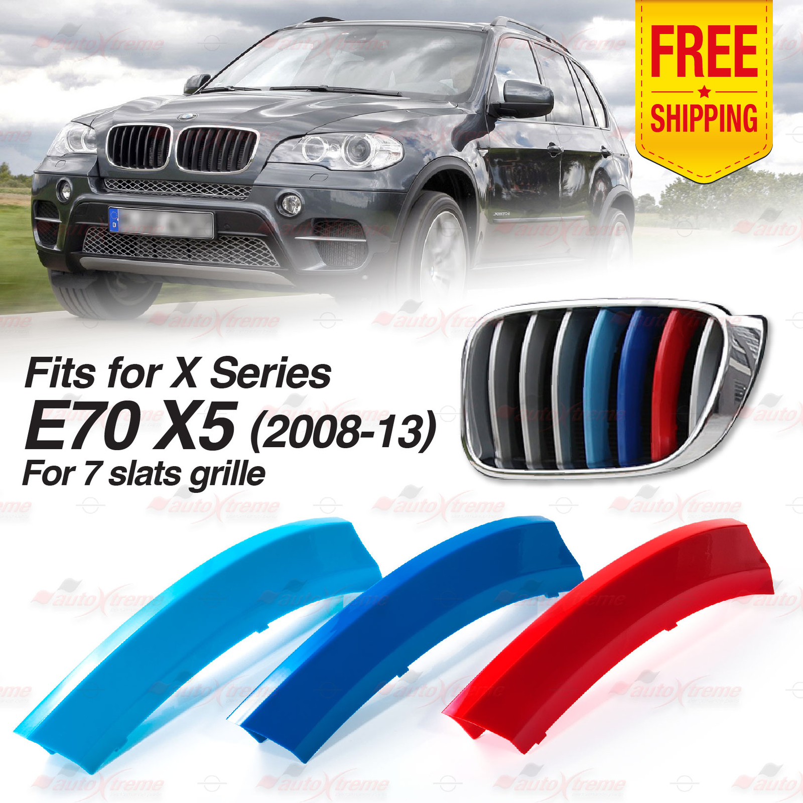 7 BARS Front Kidney Grille 3 Colour Covers Insert Stripe fits BMW X5 ...