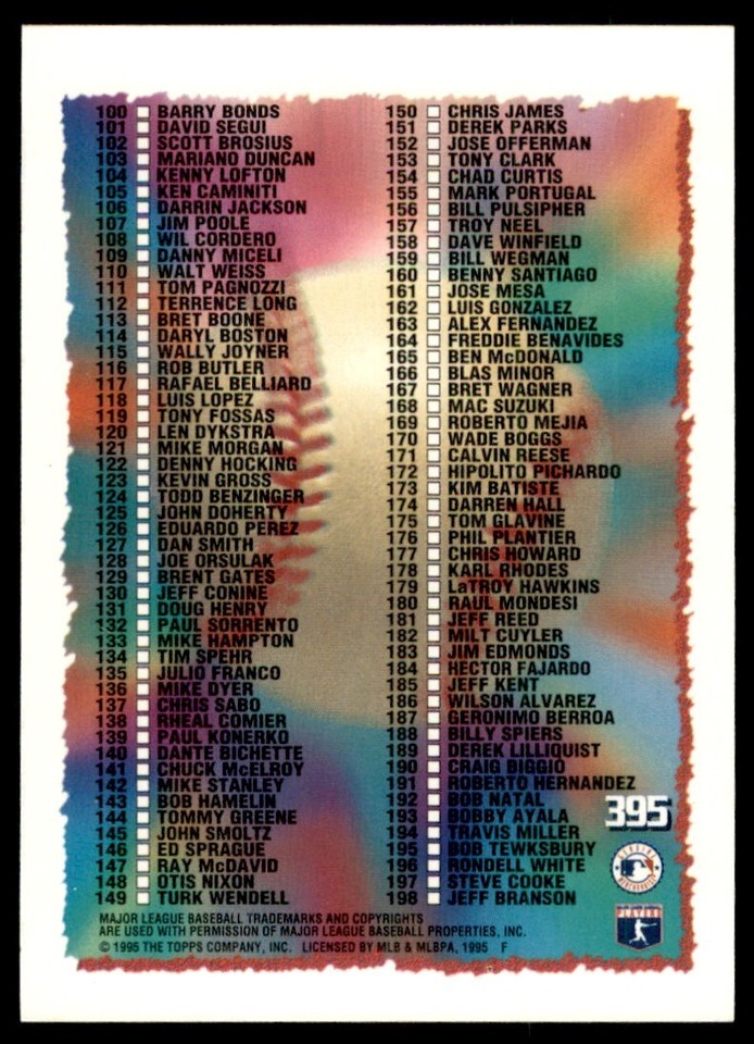 1995 Topps Baseball #395 Checklist | eBay