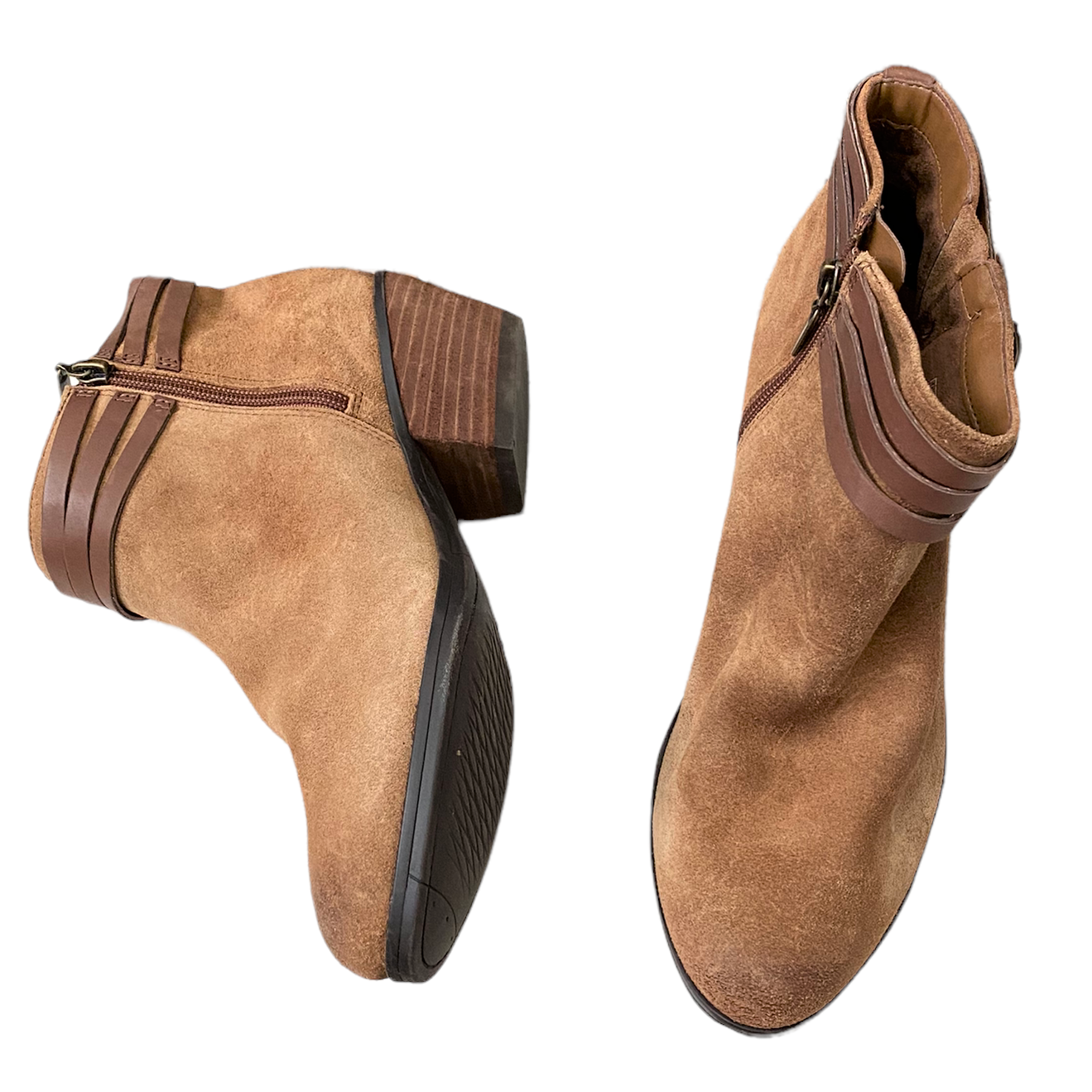 Clarks Women’s Ankle Boots Booties size 8.5 M Tan Side Zip Round Toe ...