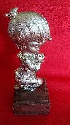 Praying Kneeling Boy Pewter Wood Statue 3 1/2" Baptism Baby Gift ...