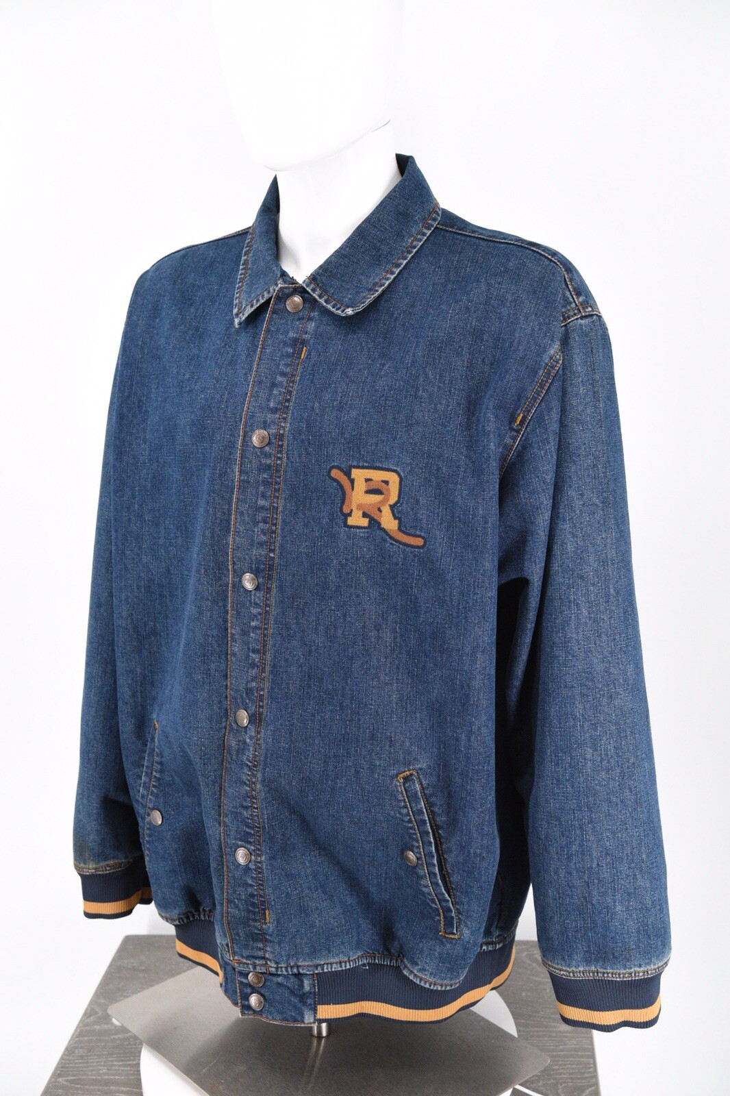 RocaWear Blue Denim Jean Varsity Jacket Appliqué Spe… - Gem